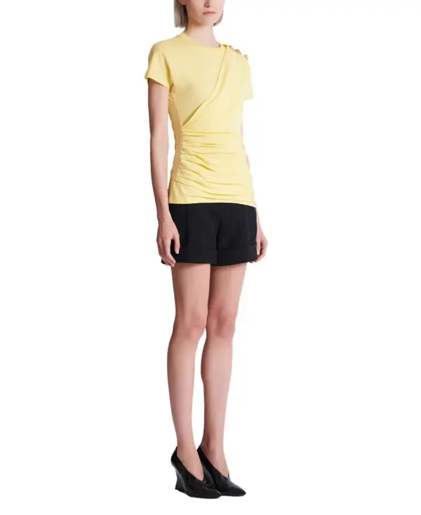 Balmain Draped T-shirt With Buttons - Yellow