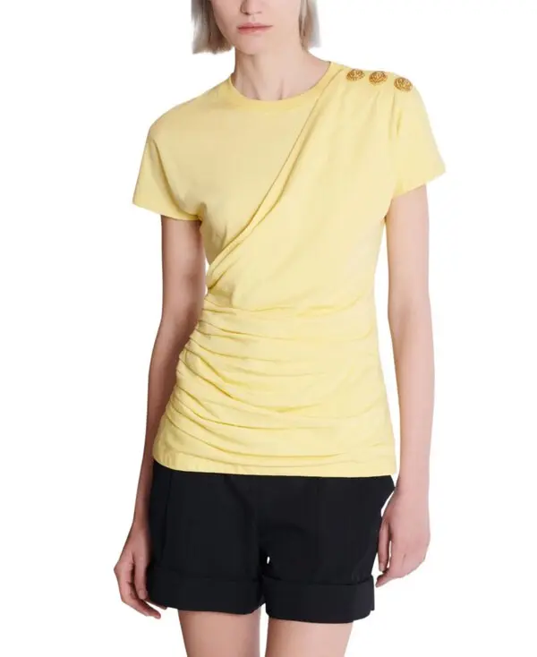 Balmain Draped T-shirt With Buttons - Yellow