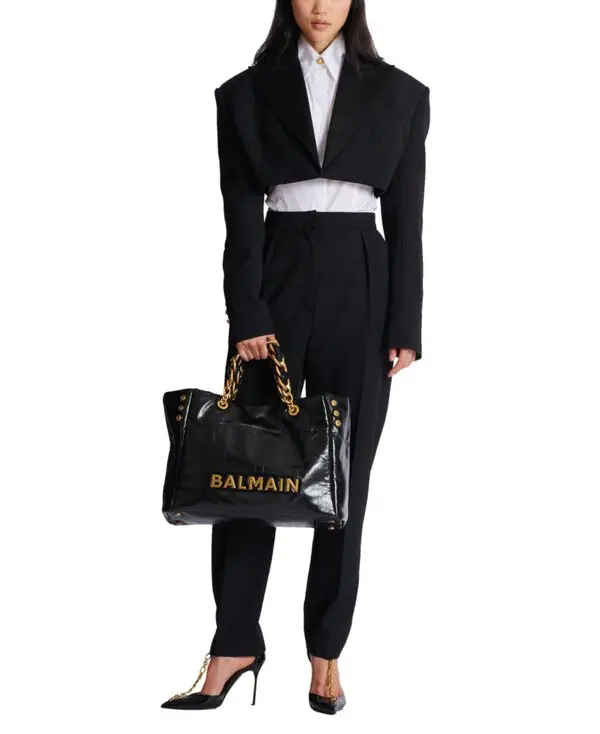 Balmain 1945 Soft Crackled Leather Tote Bag