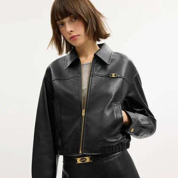 COACH Heritage C Cropped Blouson Leather Jacket