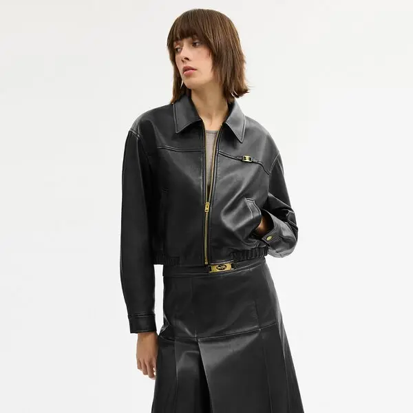 COACH Heritage C Cropped Blouson Leather Jacket
