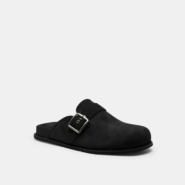 COACH Suede Buckle Clog - Black