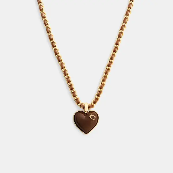 Coach Bold Signature Heart Mixed Chain Necklace - Gold/brown