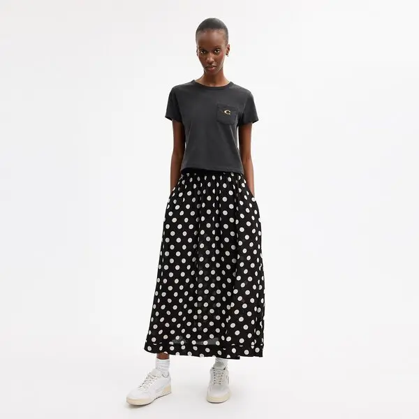 COACH Polka Dot Taffeta Maxi Skirt