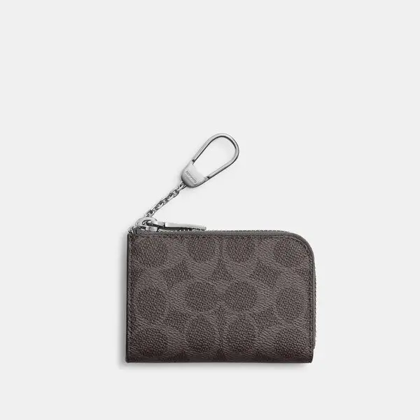 COACH® L-zip Key Case In Signature Canvas - Grey Signature