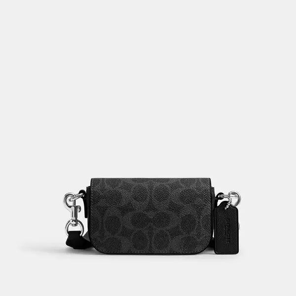 COACH Flap Crossbody Bag In Signature Canvas - Black Signature