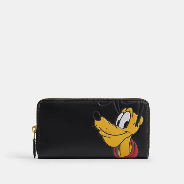 COACH Disney X Essential Accordion Zip Wallet With Pluto Applique - Brass/black Multi