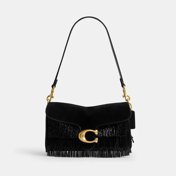 COACH Tabby Shoulder Bag 26 With Crystal Beaded Fringe - Brass/black