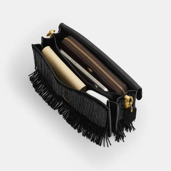 COACH Tabby Shoulder Bag 26 With Crystal Beaded Fringe - Brass/black