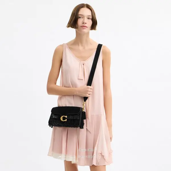 COACH Tabby Shoulder Bag 26 With Crystal Beaded Fringe - Brass/black