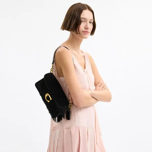 COACH Tabby Shoulder Bag 26 With Crystal Beaded Fringe - Brass/black