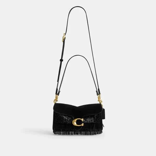 COACH Tabby Shoulder Bag 26 With Crystal Beaded Fringe - Brass/black