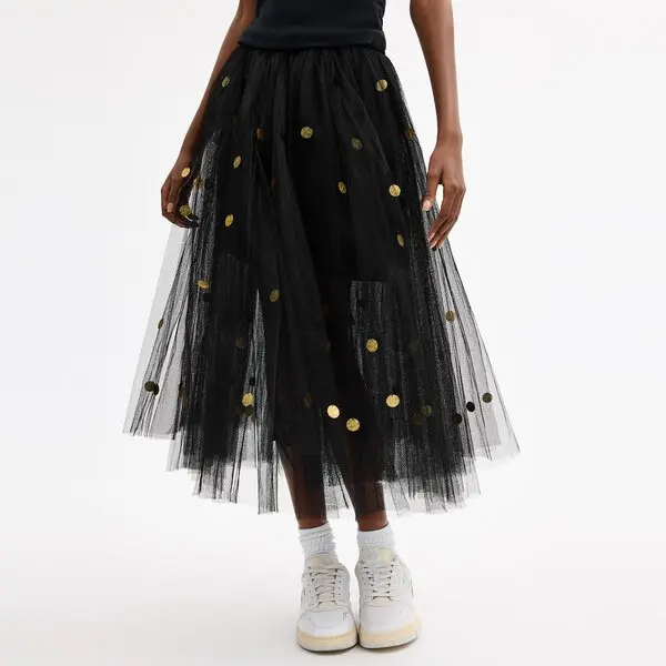 COACH Sequin Paillette Tulle Maxi Skirt