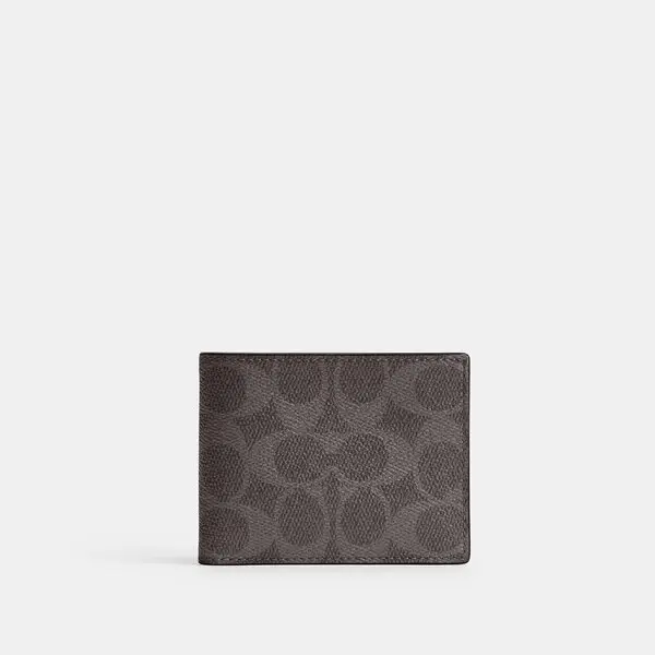 COACH® Slim Billfold Wallet In Signature Canvas - Grey Signature
