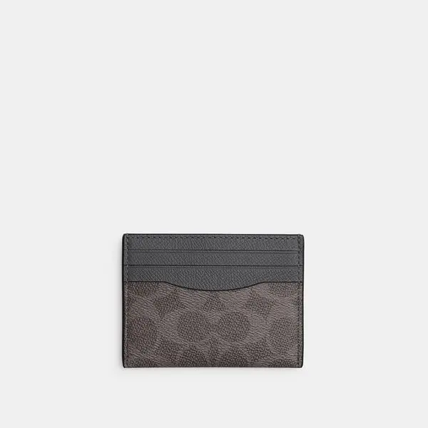 COACH Card Case In Signature Canvas - Grey Signature