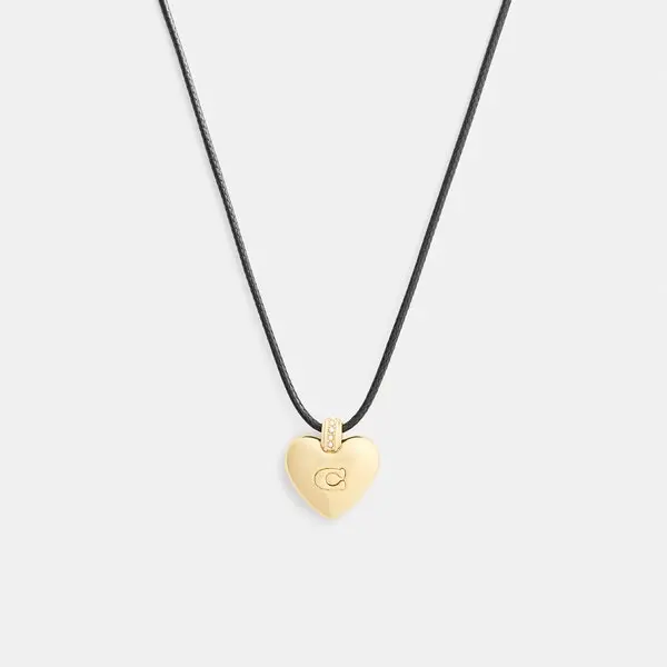 COACH Signature Heart Cord Pendant Necklace - Gold/black