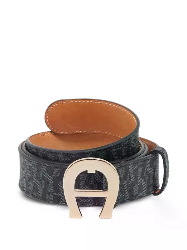 AIGNER Monogram Belt With Logo Buckle - Grey
