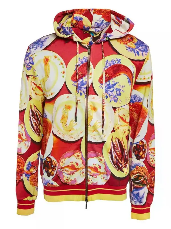 Etro Seafood-print Hoodie - Red