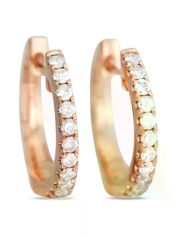 LB EXCLUSIVE 14k Rose Gold Diamond Huggie Earrings - Pink