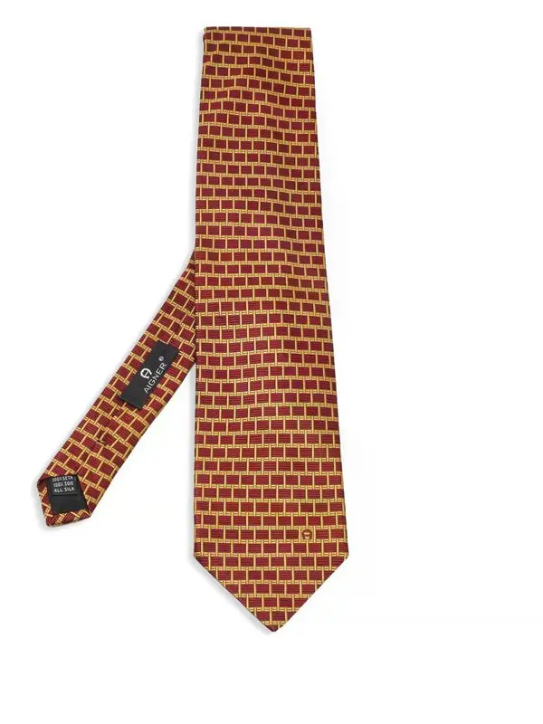AIGNER Geometric-print Silk Tie - Red/yellow