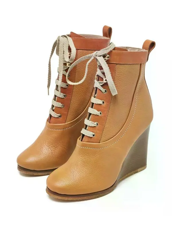 Chloé 10mm Leather Wedge Ankle Boots