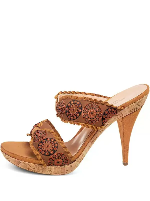 SERGIO ROSSI Bow-detail Embroidered Sandals - Brown