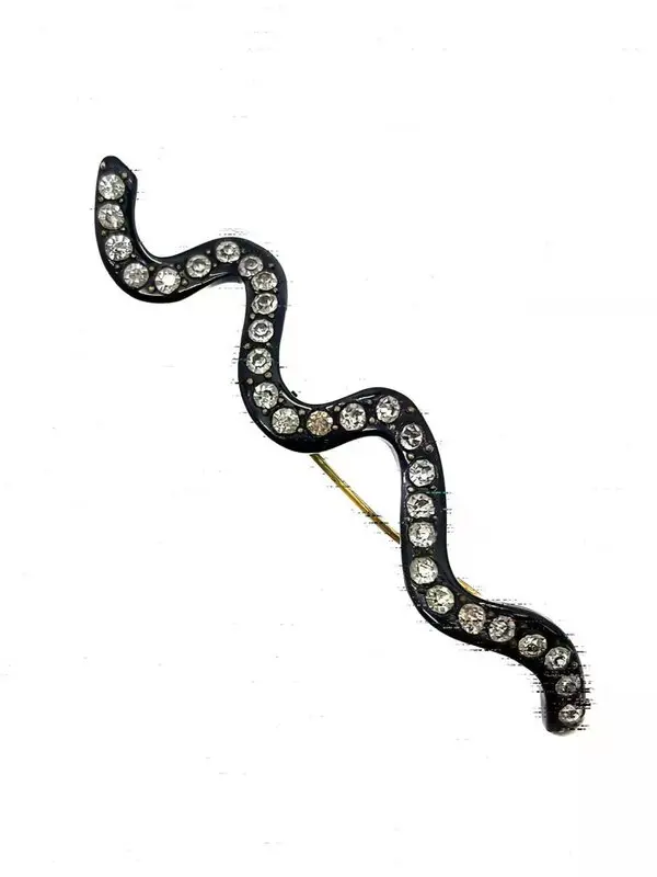 JENNIFER GIBSON JEWELLERY 1930s Art Deco Crystal Snake Brooch - Black