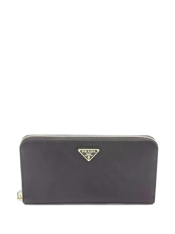 Prada 2020s Saffiano Zipper Wallet - Black