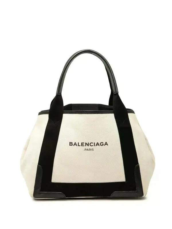 Balenciaga 2016 Navy Cabas S Tote Bag - White