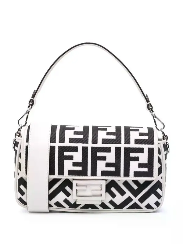 Fendi 2000-2010 Zucca Embroidered Canvas Baguette Satchel - Black