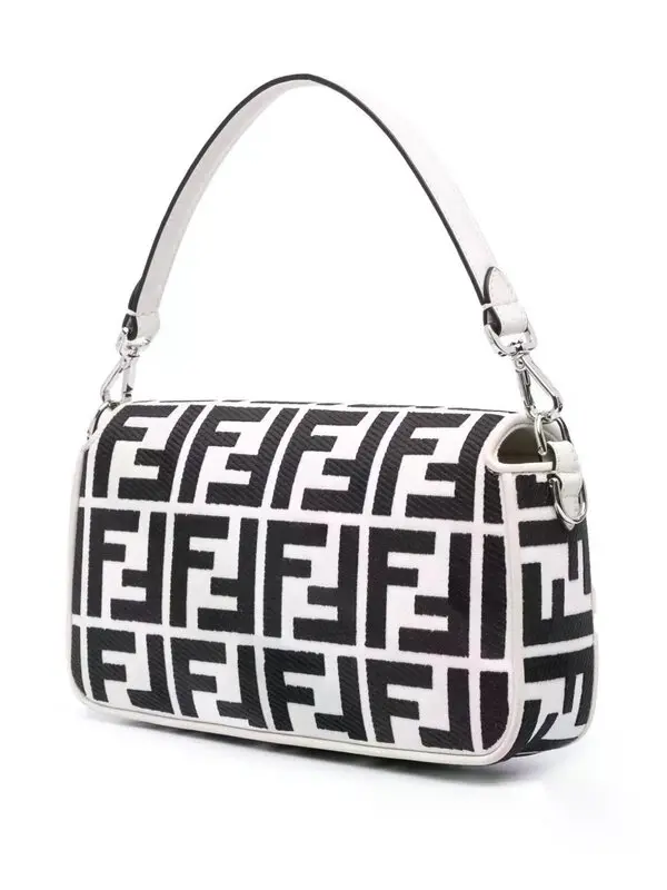 Fendi 2000-2010 Zucca Embroidered Canvas Baguette Satchel - Black