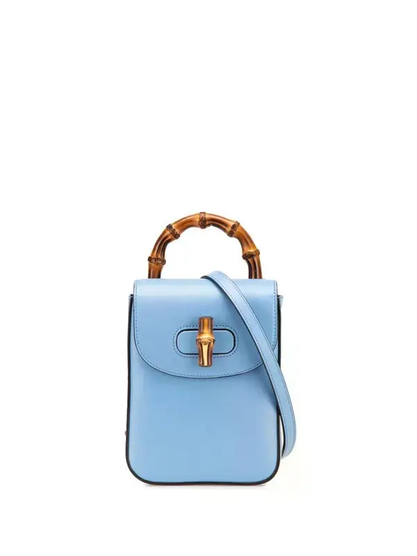 Gucci Mini Calfskin Bamboo Top Handle Satchel - Blue
