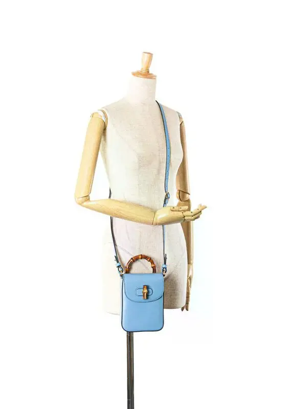 Gucci Mini Calfskin Bamboo Top Handle Satchel - Blue