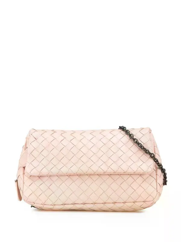 Bottega Veneta 2012-2024 Leather Intrecciato Chain Flap Crossbody Bag - Pink