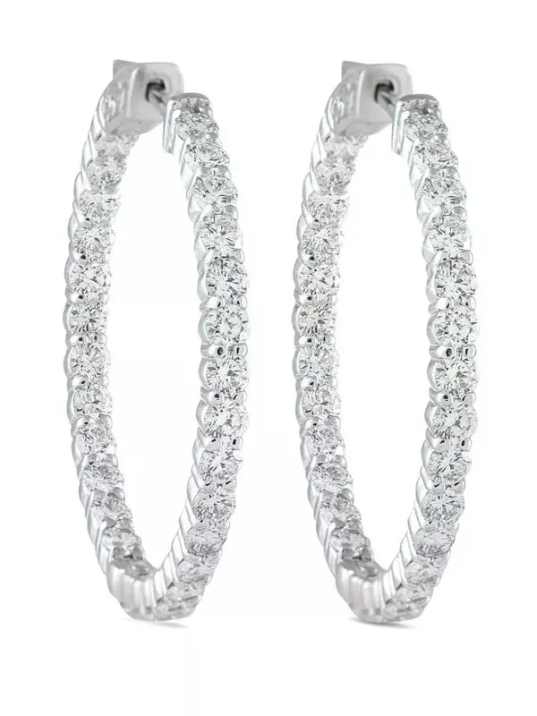 LB EXCLUSIVE 14k White Gold 4.25ct Diamond Hoop Earrings - Silver