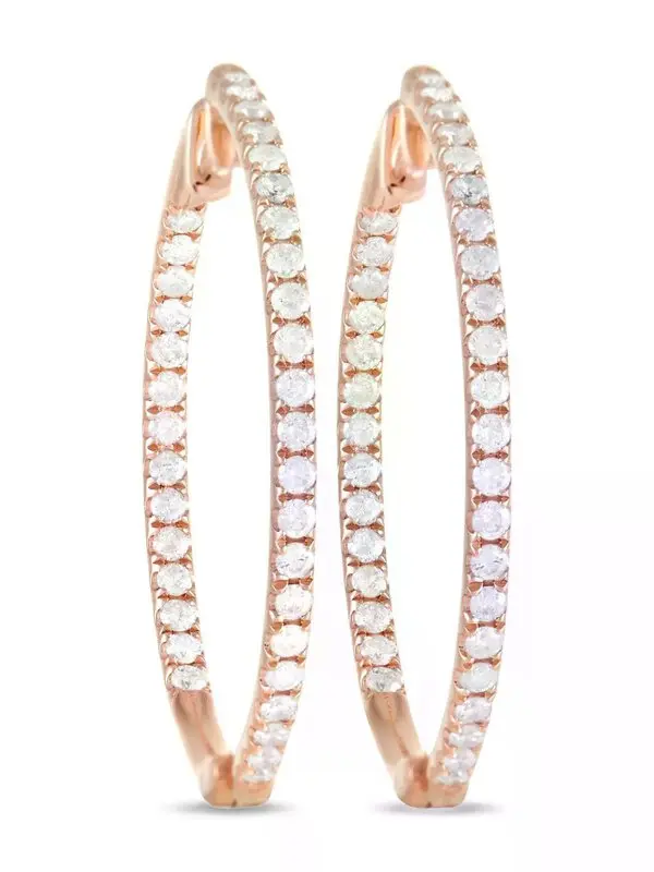 LB EXCLUSIVE 14k Rose Gold Diamond Hoop Earrings - Pink