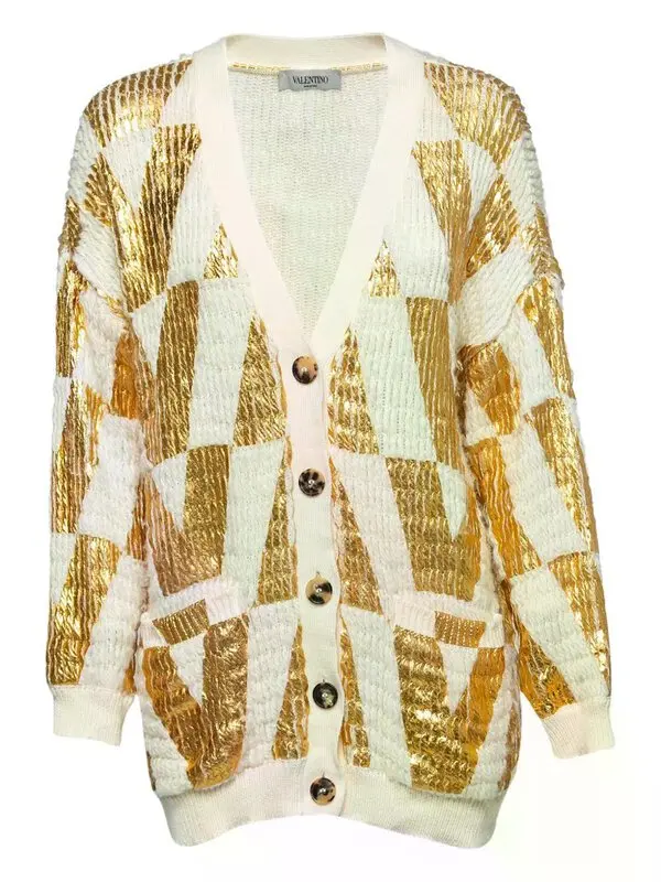 Valentino Garavani Ribbed Sequin Cardigan - White
