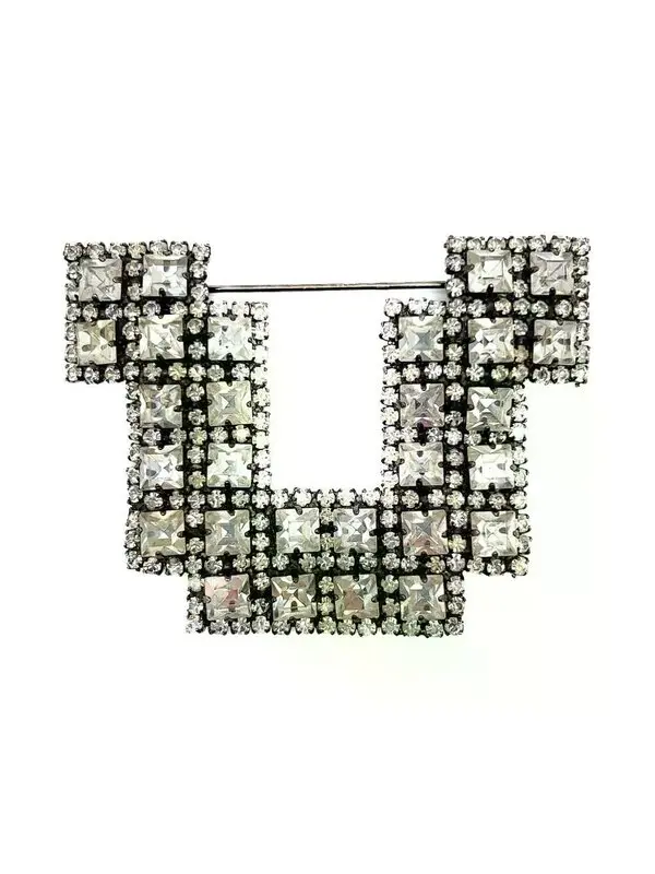 JENNIFER GIBSON JEWELLERY 1980s Butler & Wilson Art Deco Crystal Brooch - Silver
