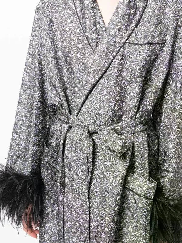 Prada Feather-detail Silk Robe