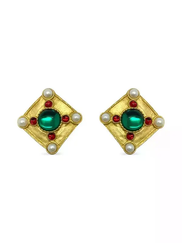 JENNIFER GIBSON JEWELLERY 1980s Tanjore Cabochon-cut Clip-on Earrings - Gold