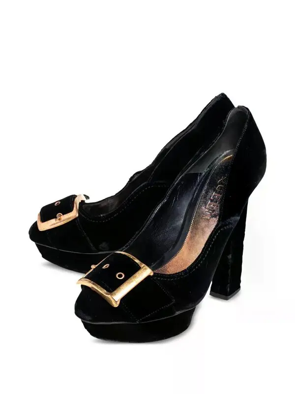 Alexander McQueen Platform Buckle Velvet Pumps