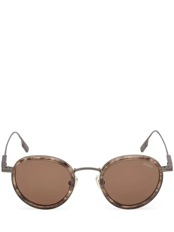 Zegna Rounded Sunglasses - Havana / Striped / Matte Light Ruthenium