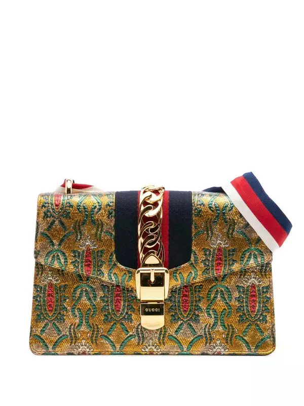 Gucci 2016-2025 Small Canvas Brocade Sylvie Satchel - Gold