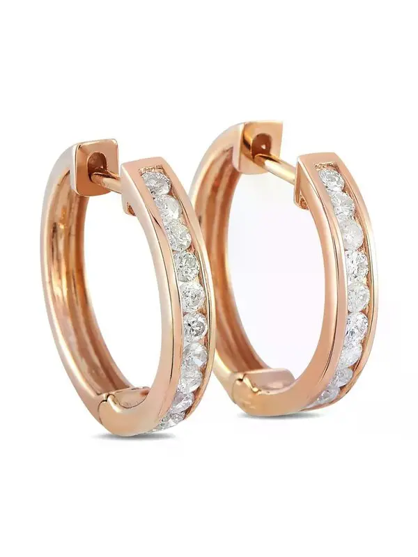 LB EXCLUSIVE 14k Rose Gold Diamond Hoop Earrings - Pink