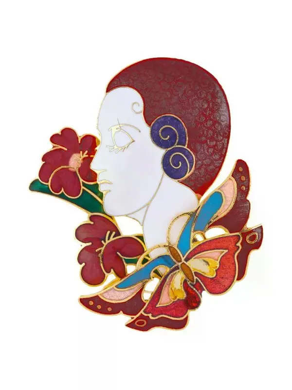 SUSAN CAPLAN 1980s Art-deco Cloisonné Brooch - Gold
