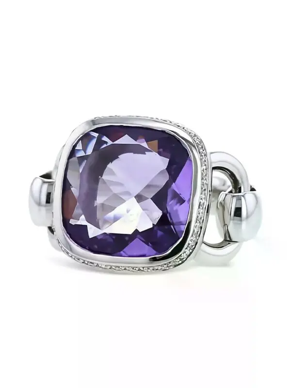 POIRAY 2010s White Gold, Amethyst, And Diamond Fille Ring - Silver