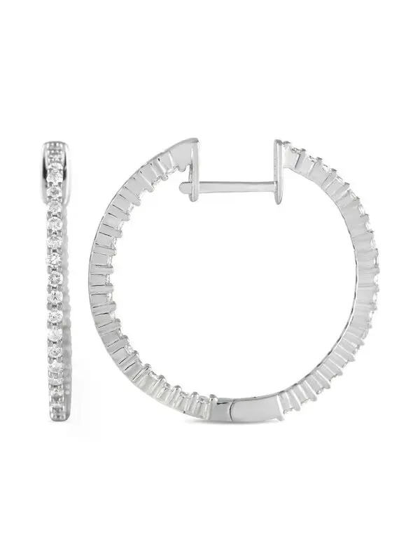 LB EXCLUSIVE 14k White Diamond Hoop Earrings - Gold