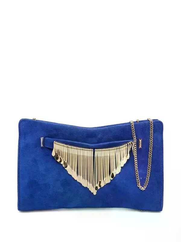 JIMMY CHOO Suede Clutch With Chain Strap And Fringe