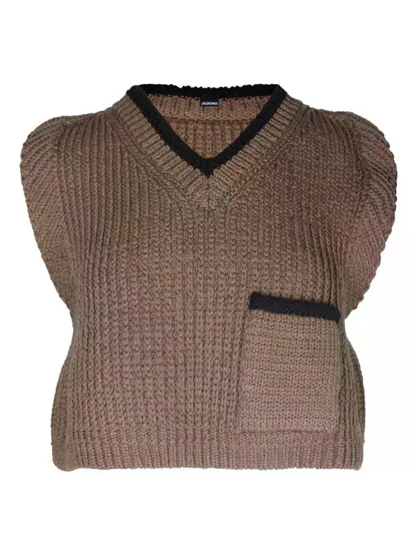 Jacquemus Cropped Knitted V-neck Top
