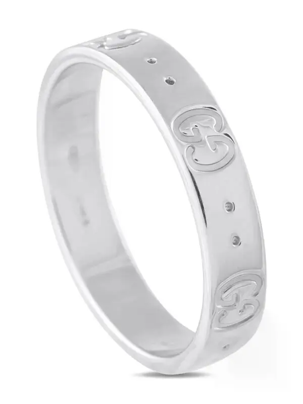 Gucci 18k White Gold Icon Gg Band Ring - Silver
